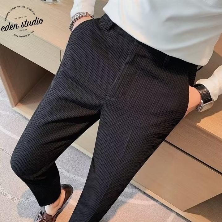 28-36 waffle suit pants men's thin high-end new fashion business ...
