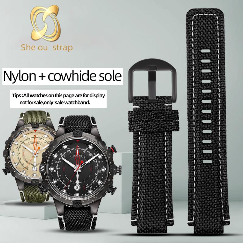 Nylon Cowhide Sole Watch Strap For TIMEX TW2T76300/400/500 Canvas ...