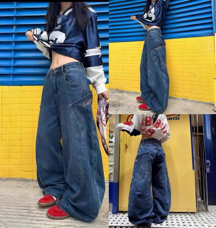 【TV】COD\Spot goods sunoo baggy jeans Blue retro wide-leg crescent ...