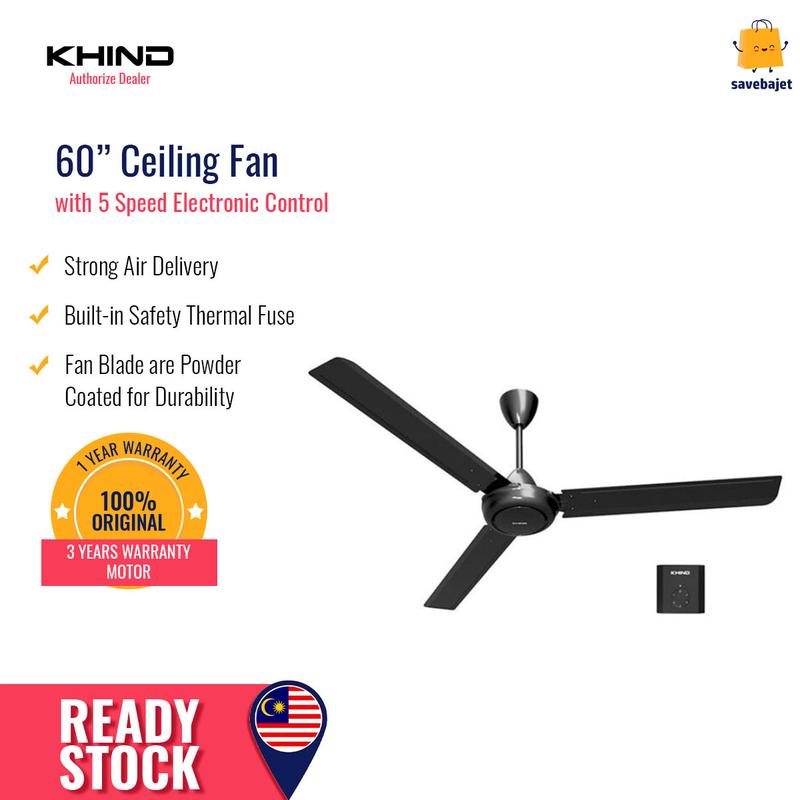 Khind Kipas Siling Ceiling Fan 60’’ 3 Blade Black CF618B (1set ...