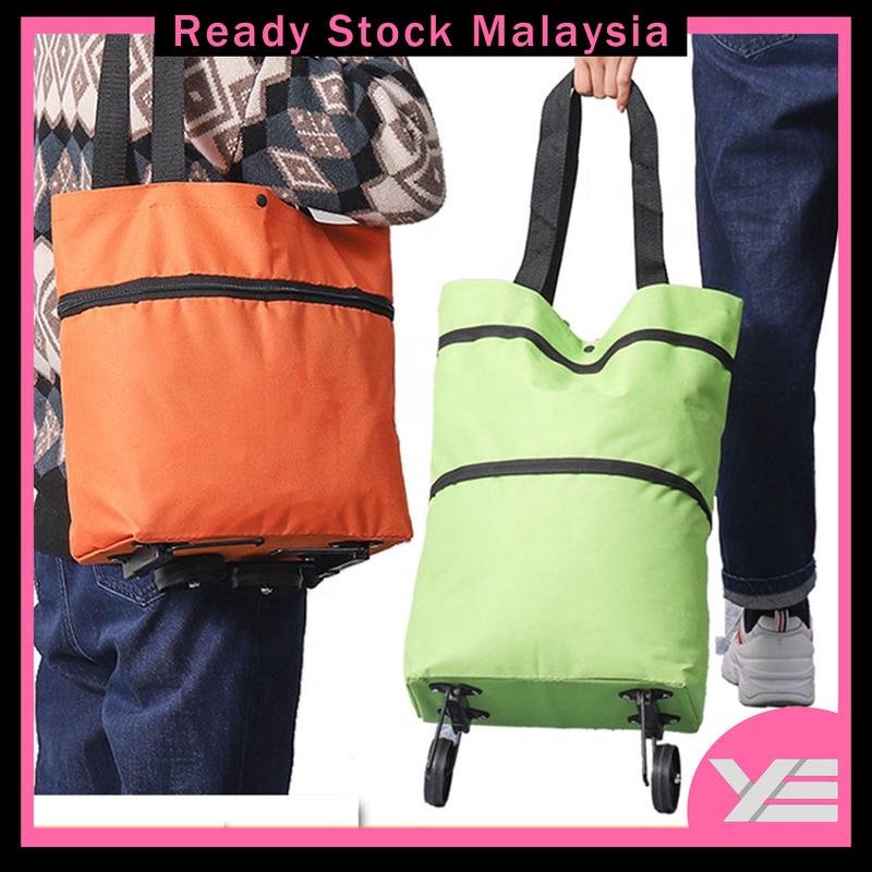 YEESTORE 2 IN 1 Foldable Trolley Grocery Bag Shopping Nylon Recycle Bag ...