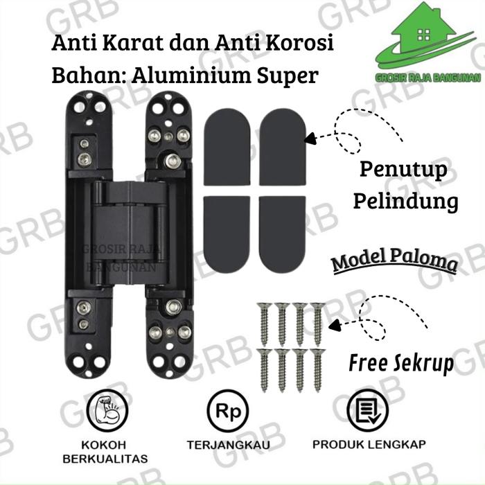 Jual Hidden Hinge Engsel Tanam Pintu Door Hinge Invisible Hitam Tebal ...