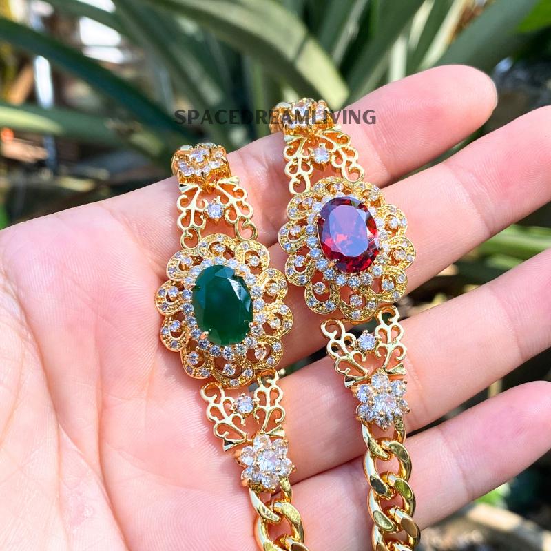 Rantai Tangan Emas Suasa Batu Zircon Bujur Gold Plated Zirconia ...