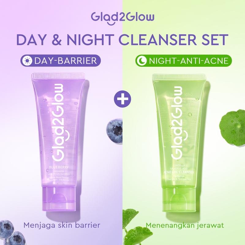 Glad2Glow Day&Night Cleanser combo Skincare Paket-gel cleanser ...