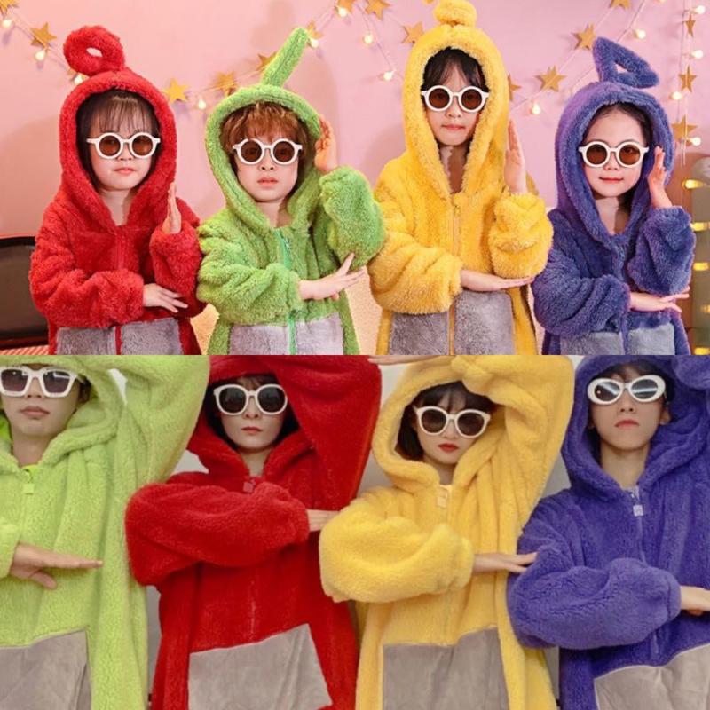 Adult and Kids Teletubbies Costumes Soft Long Sleeves Piece Pajamas ...