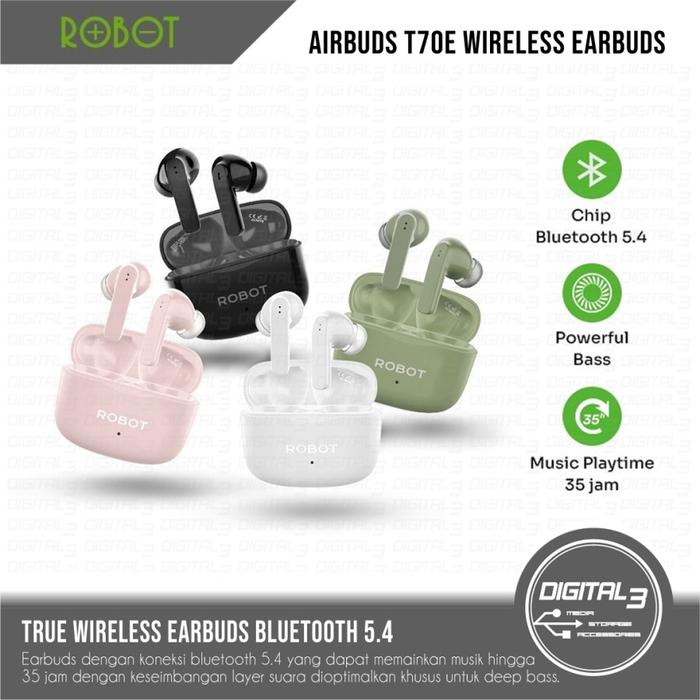 Jual ROBOT Airbuds T70E TWS Earbuds Wireless Bluetooth 5.4 Earphone ...