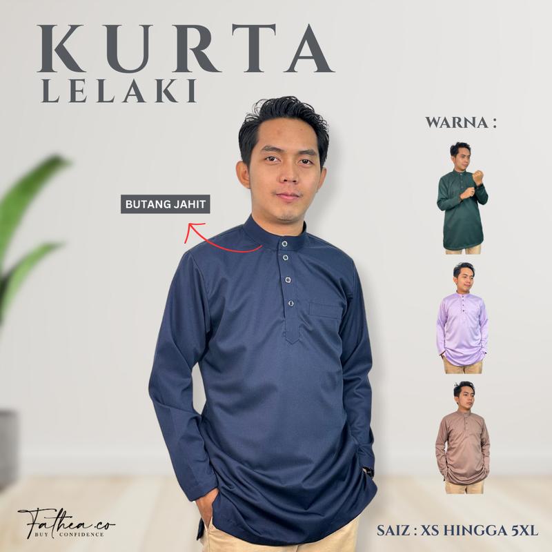 Kurta Lelaki Material Premium Cotton Butang Jahit Saiz XS Hingga 3XL ...