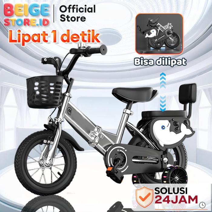 Promo 【BeigeStore.id 】Sepeda Anak Lipat Kids Dolphin Warna Silver ...