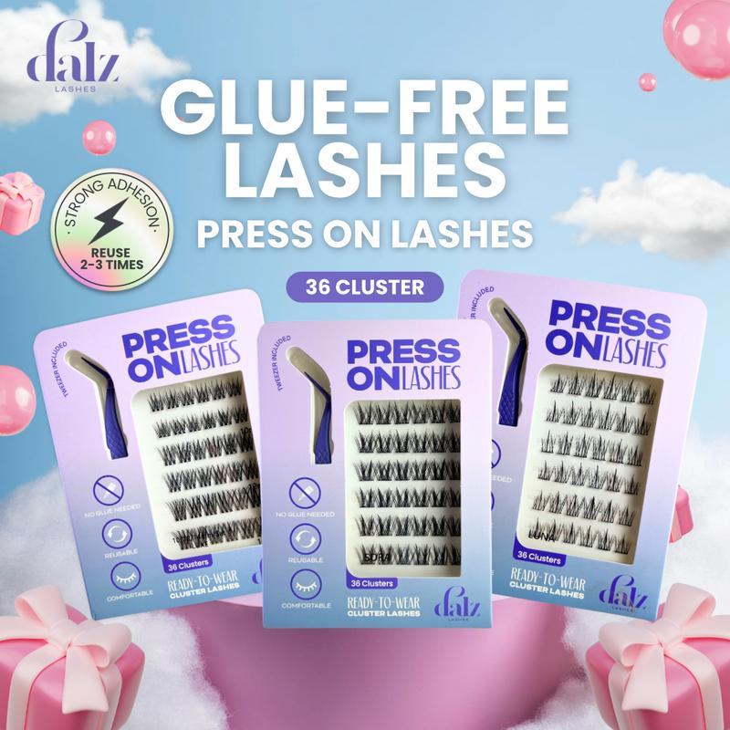 DALZ LASHES Press-On Lashes Tanpa Gam 36 Clusters | Self-Adhesive ...