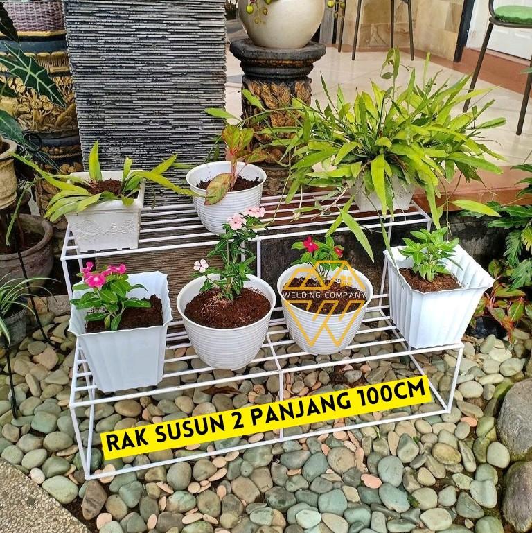 Rak Bunga Besi 2 Tingkat Susun Pot Bunga Standing Putih - Shop | Tokopedia