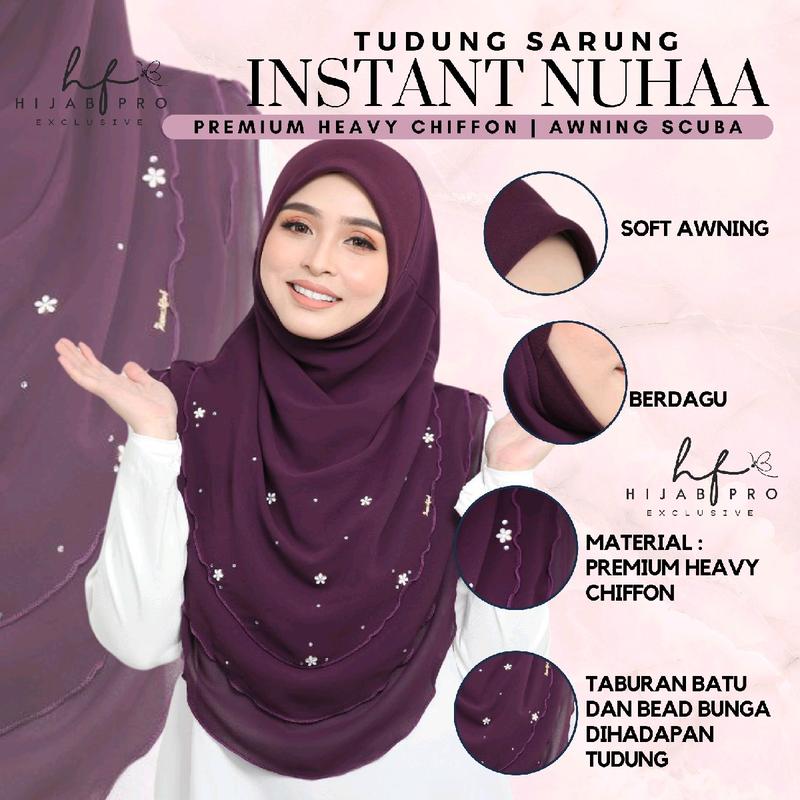 Tudung Sarung Berdagu 3 Layer NUHA EXCLUSIVE Hijab Manik Chiffon ...