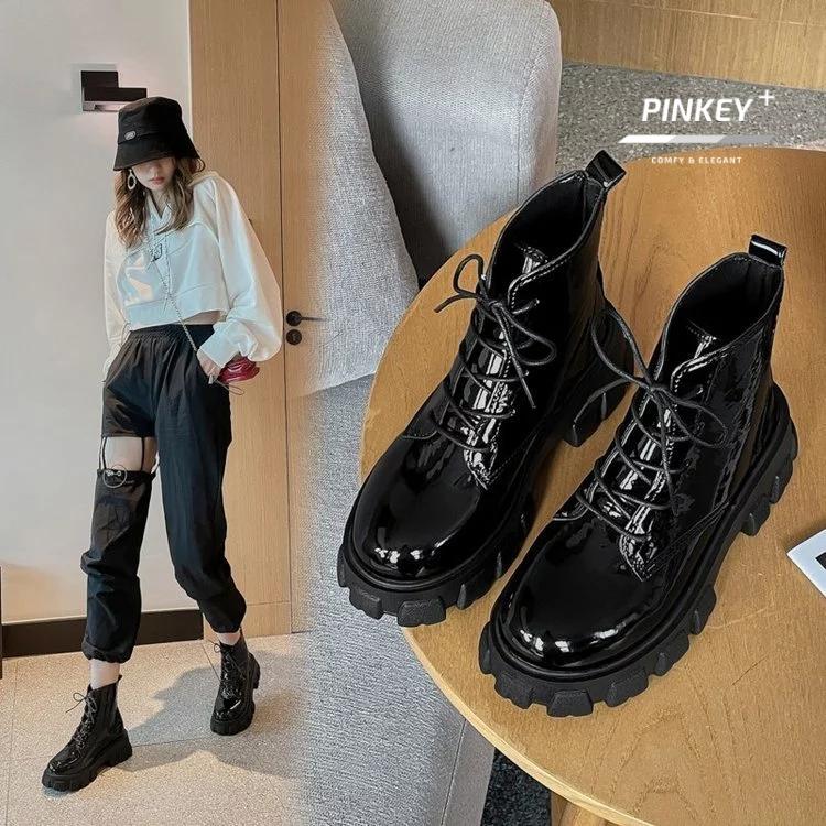 PINKEY P016 Sepatu Boots Martin Wanita Hitam Karet Kantor Shoes - Shop ...