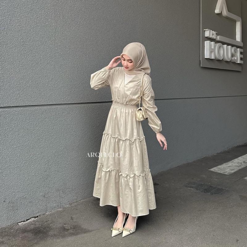 Arqelclo - Bora Dress KOREAN LOOK V-Neck Polos Jalan Bunga Manis ...