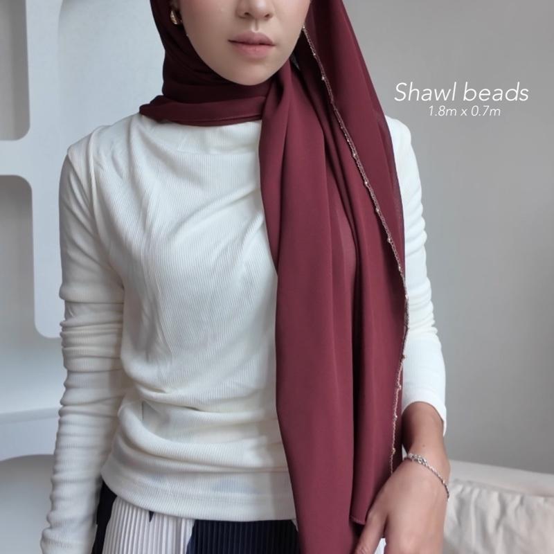 Renjana Beaded Shawl / Shawl manik half beaded 1.8m - TikTok Shop Malaysia