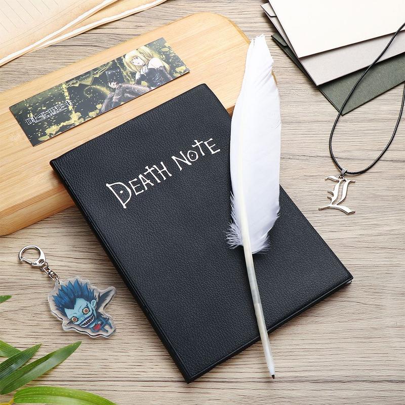 Pen bulu fesyen, kalung loket tema anime, buku nota kosong, pad ...