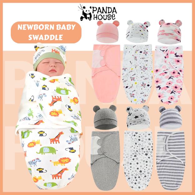 Baby Swaddle with Hat Newborn Bedung Bayi Babies Bedding Soft - TikTok ...