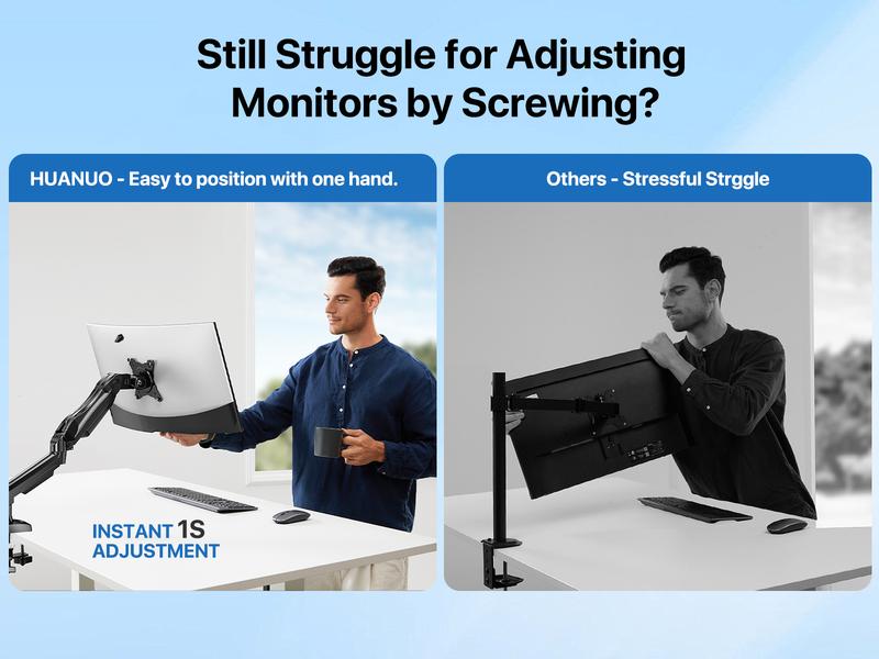 The single desk monitor mount uses automotive-grade gas spring cores ...