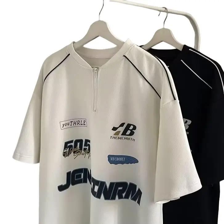 Kemeja-T Zip Motosikal Bersaiz Besar, Gaya Korea, Lengan Pendek ...