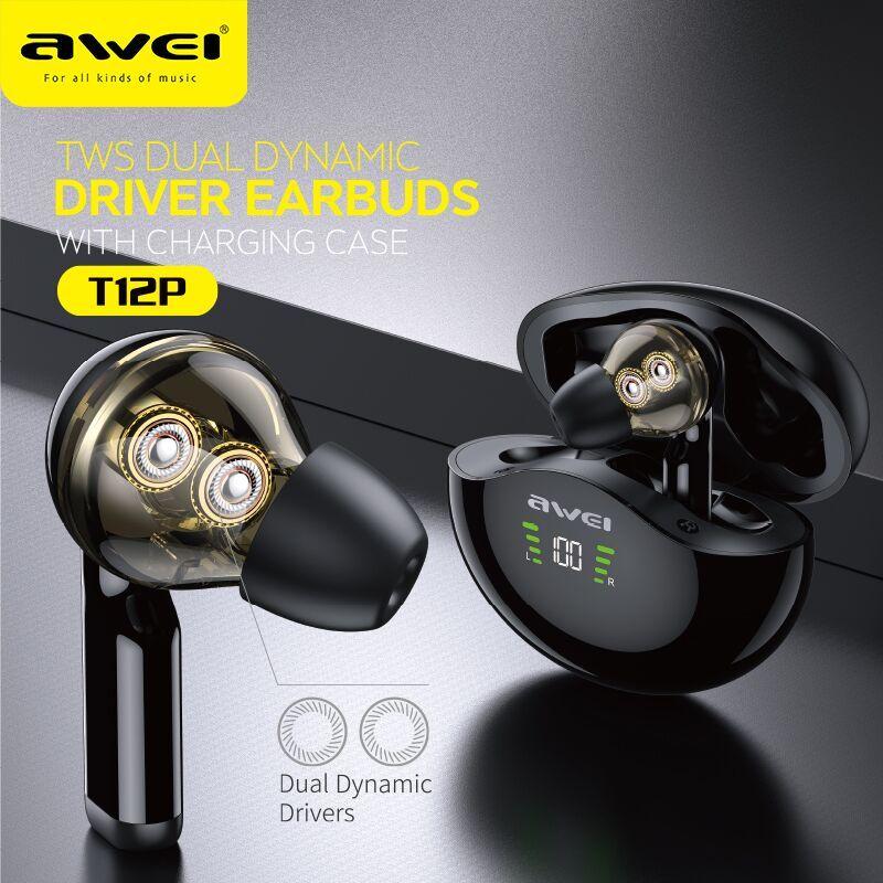 Awei T12P TWS IPX6 Waterproof Earphone Dual Dynamic Driver Wireless - TikTok Shop Malaysia