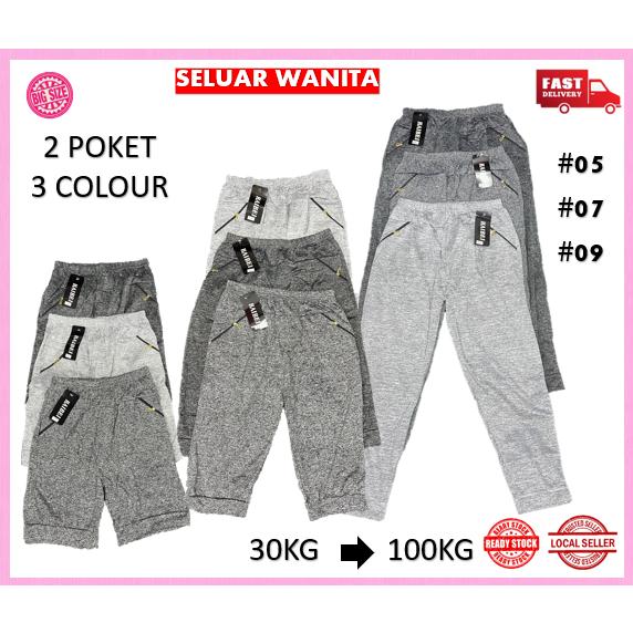 Seluar Pendek Tiga suku Panjang Perempuan 2 Zip Poket Saiz Besar ...