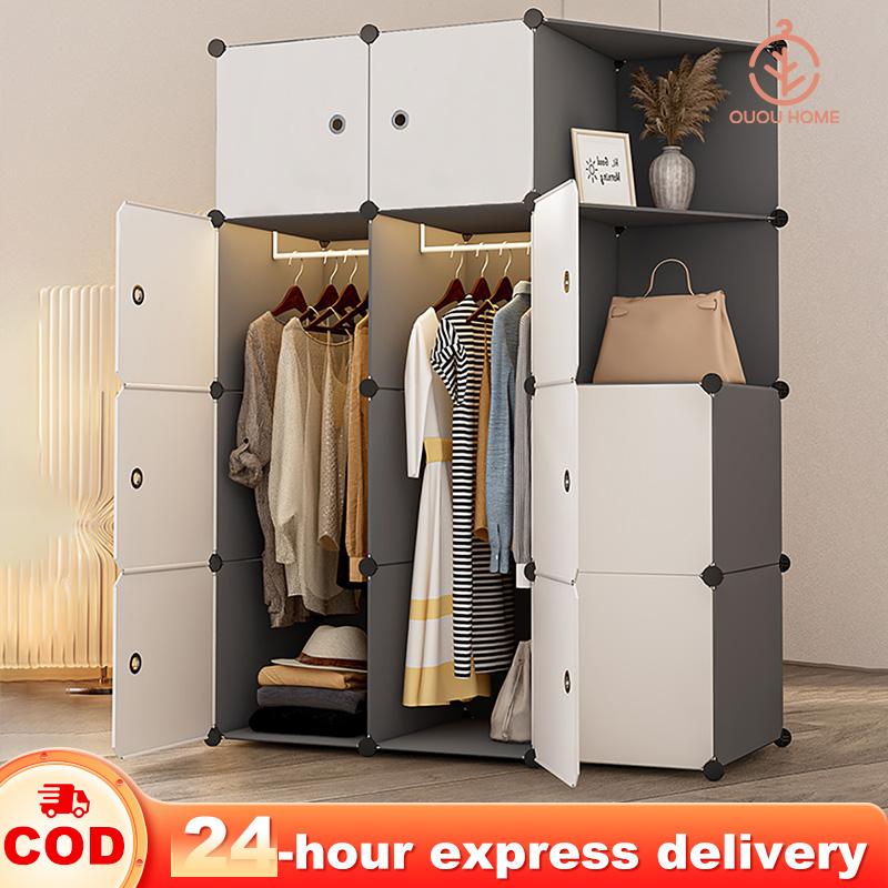 Almari baju Grey Door Cabinet Hanging DIY Wardrobe Plastic Bedroom ...