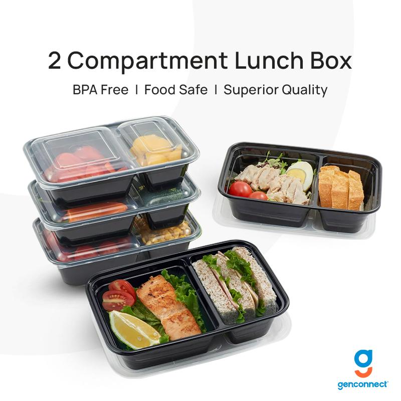 Clear Plastic Bento Box 2-compartment rectangular lunch box Set ...
