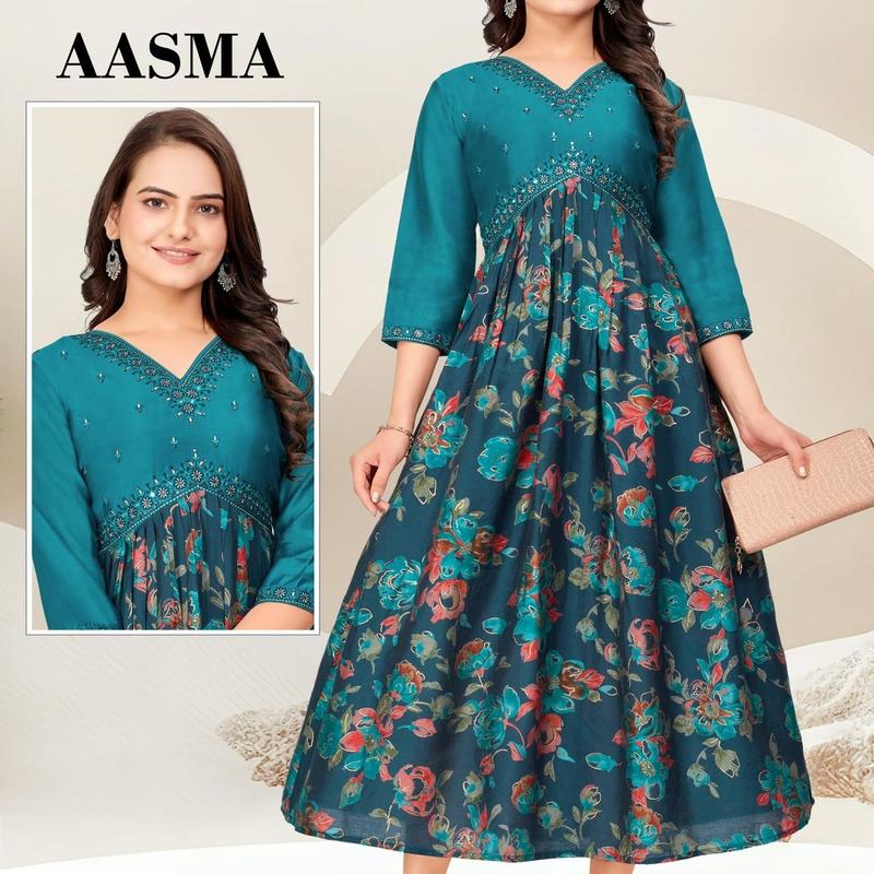 AASMA KURTI WITH FOIL EMBROIDERY WORK AALIYA PATTERN - TikTok Shop Malaysia