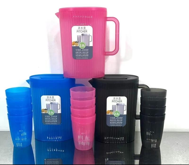 Large Capacity 5-in-1 Pitcher with 4 Cups -Upgraded 2000ML Fiberglass ...