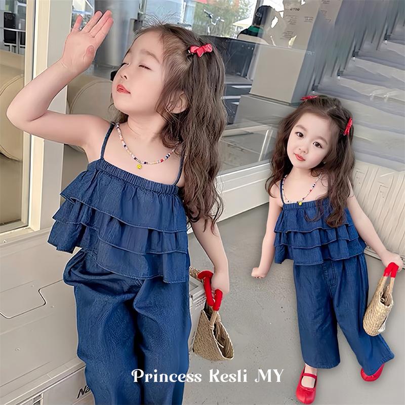 PRINCESS KESLI 1-9 Years Denim Girls Sets Ruffle Singlet+Pants - TikTok ...