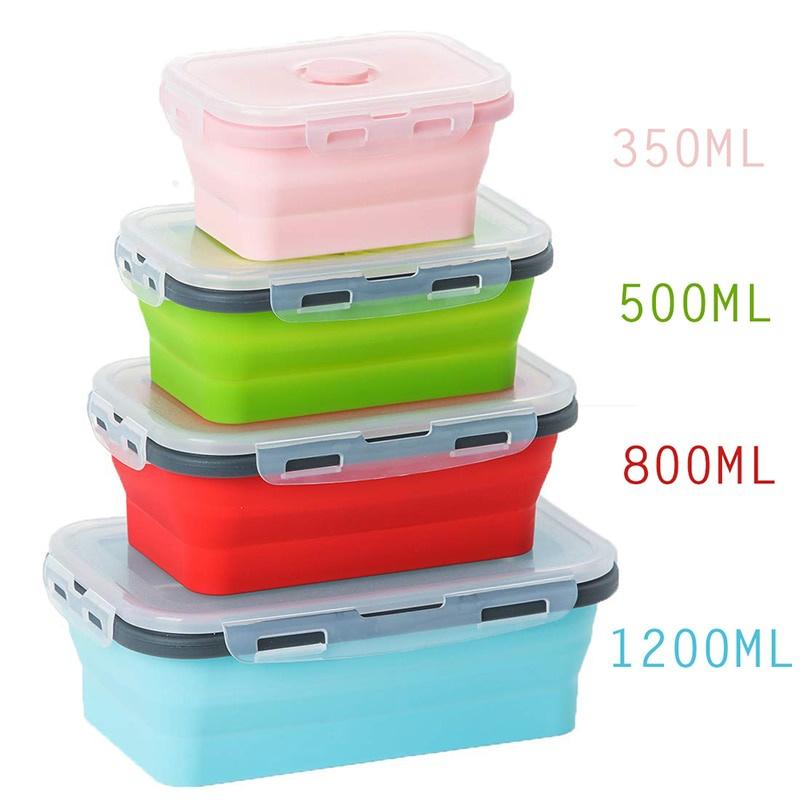 4 Sizes Collapsible Silicone Food Container Portable Bento Lunch ...