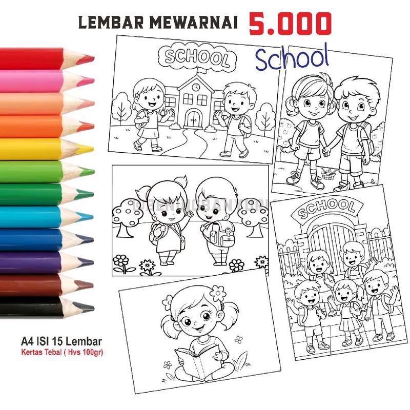 LEMBAR MEWARNAI TEMA SEKOLAH 5000 A4 ISI 15 Lembar Kertas Tebal - Shop ...