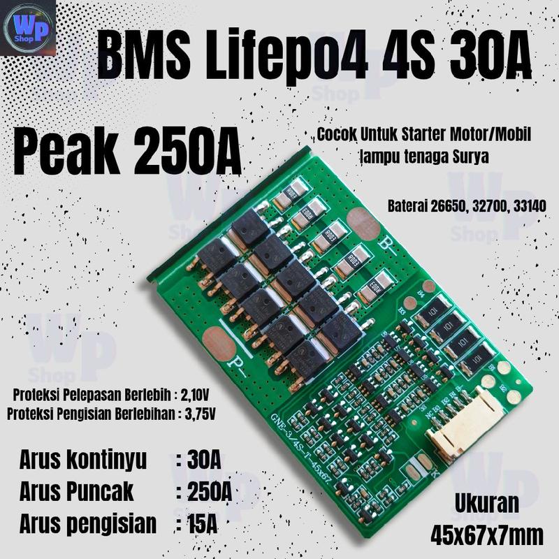 BMS Lifepo4 4s 12v 30a Peak 250a BMS Untuk Starter BMS 250A - Shop ...
