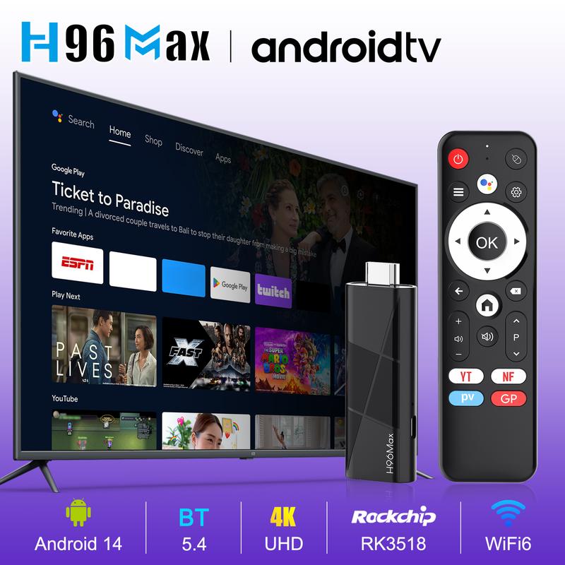 H96 MAX RK3518 Stick Black Android 14.0 Mini TV BOX 4K UHD Dongle WiFi ...