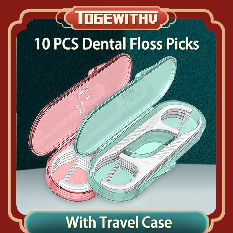 Dental Floss Picks with Travel Case, 10 PCS Disposable Toothpicks ...