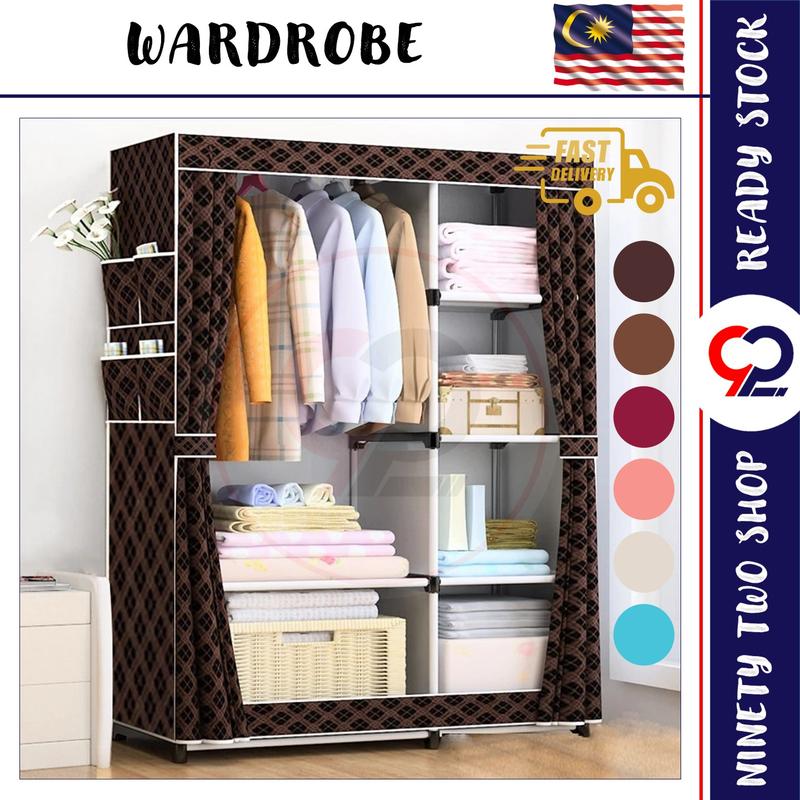 Curtain Wardrobe with Drawer Almari Baju Laci Rak Baju Almar - TikTok ...