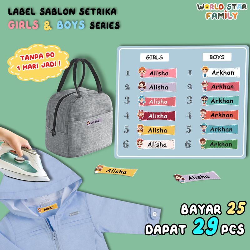 Wsf Stiker Baju Boys and girls custom Sticker Nama Label Printing Kain ...