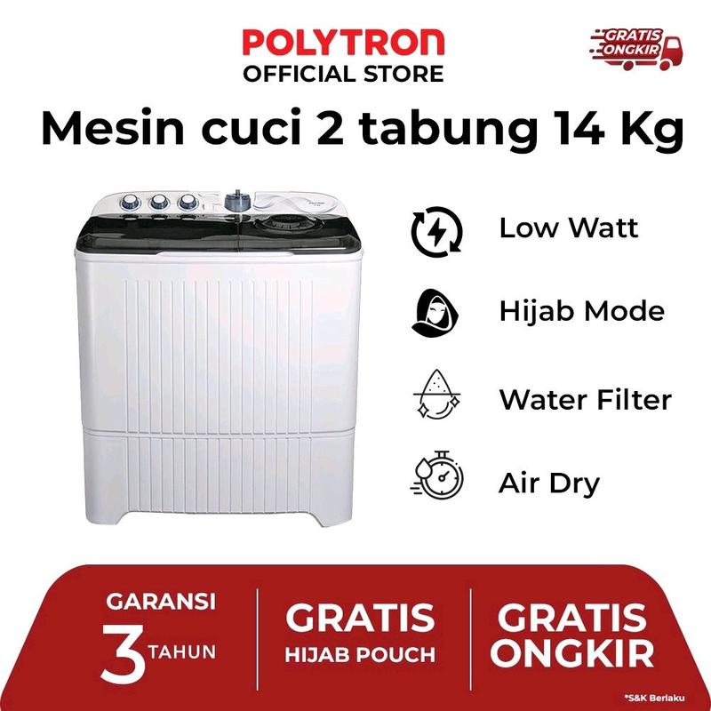 POLYTRON Mesin Cuci Primadona Giant 2 Tabung 14 Kg PWM 1403X Low Watt ...