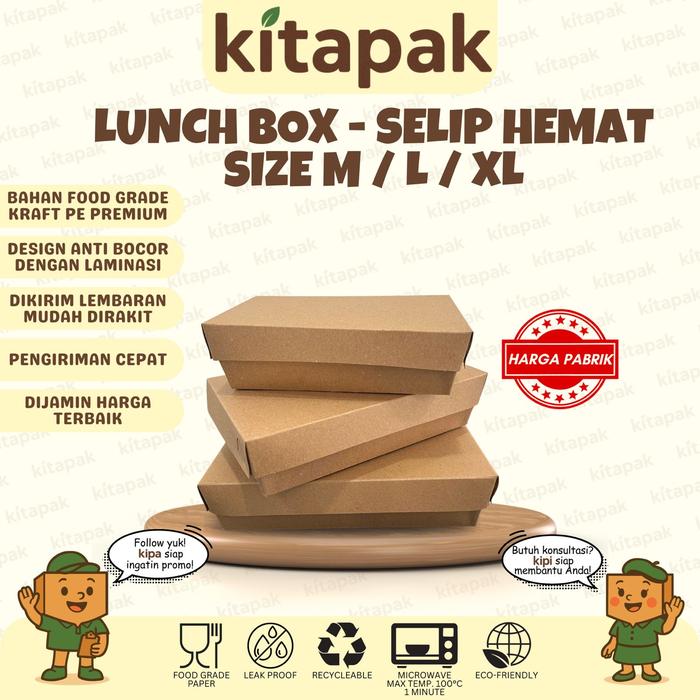 Jual (100 PCS) PAPER LUNCH BOX SELIP HEMAT | DUS KOTAK KEMASAN NASI ...