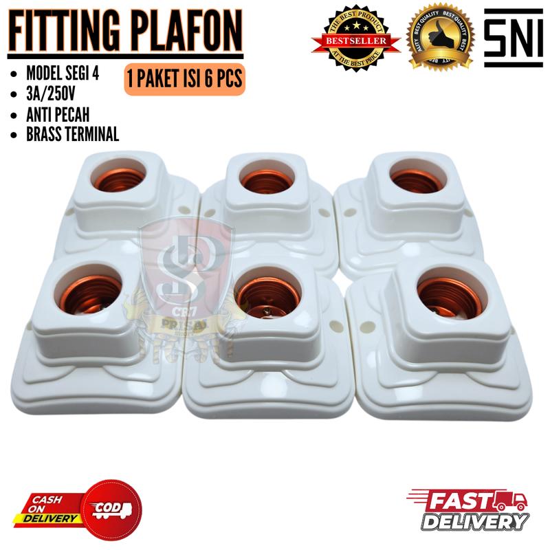 pitting lampu plafon model segi empat putih (1paket isi 6pcs)fitting ...