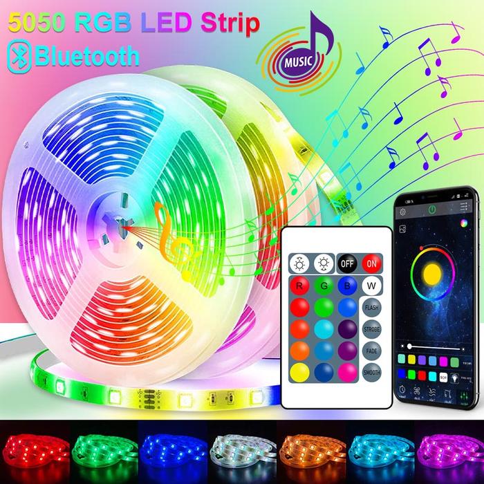 Promo RGB LED 5m 10m 20m LED Strip Lights USB Plug 24 Keys 5050 Multicolor 5v RGB TV Latar ...