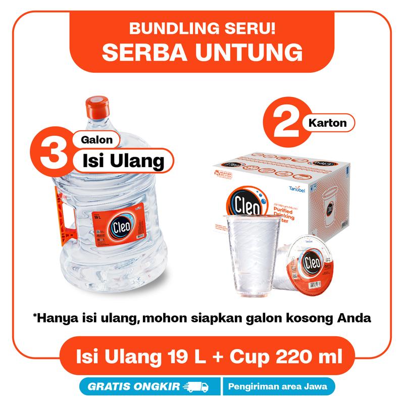 Cleo Air Murni 3 Galon 19L REFILL + Cup 220ml 2 karton - Shop | Tokopedia