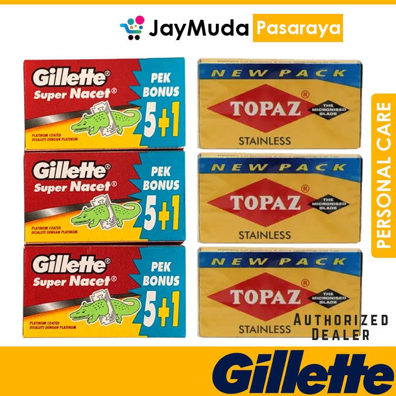 Gillette Super Nacet Pek Bonus 5+1pc Bilah Janggut Pencukur Topaz ...