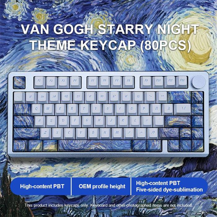 Promo 【Keycap】GAMEN X AULA F75 80PCS Keycap Van Gogh Starry Night ...