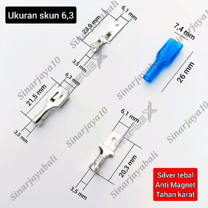 Jual sekun besar skun 6,3 terminal pin 6.3 pipih double lidah jepit ...