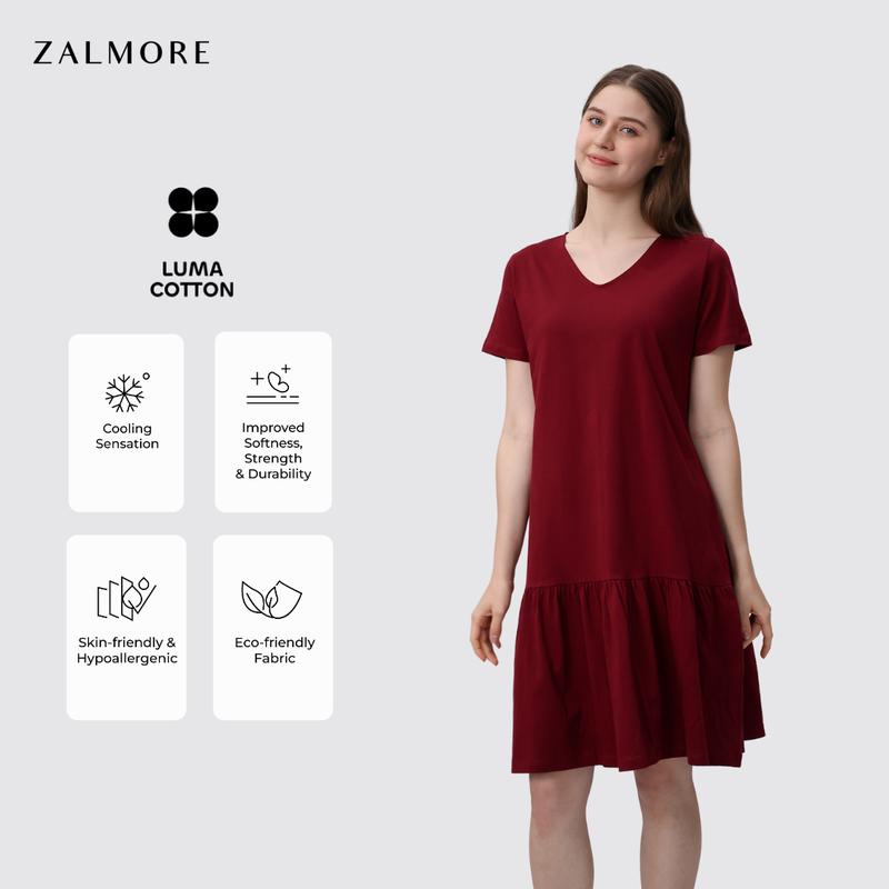 Zalmore ShortSleeve Vneck Dress with Ruffle Premium LUMA Cotton - Dress ...