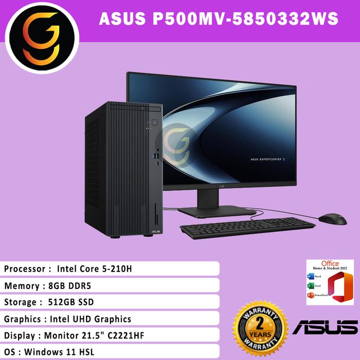 Jual PC ASUS P500MV-5850332WS Intel Core 5-210H 8GB 512GB/1TB SSD ...