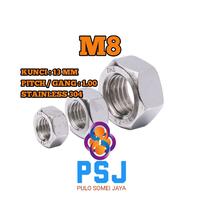 Jual Mur M8 x 1.00 Kunci 13 MM Halus Stainless 304 / Hex Nut Stainless ...