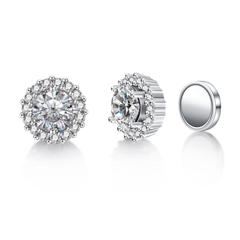 HELLOICE Moissanite Stud Earrings Halo Round Earrings Non Pierced Round Cut Synthetic Moissanite