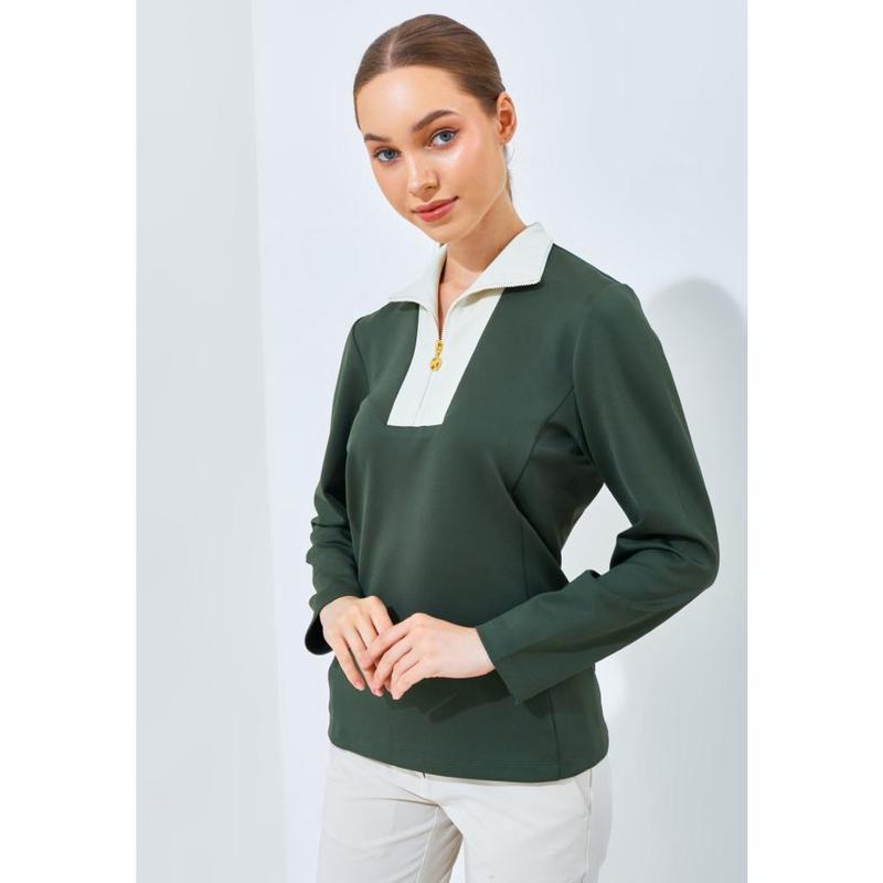 Jack Nicklaus Sharon Ladies Premium Contrast Collar Polo Virtual Olive ...
