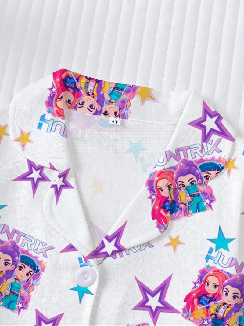 2-Piece K-Pop Demon Hunter Print Kids Fire-Retardant Fabric Sleepwear ...